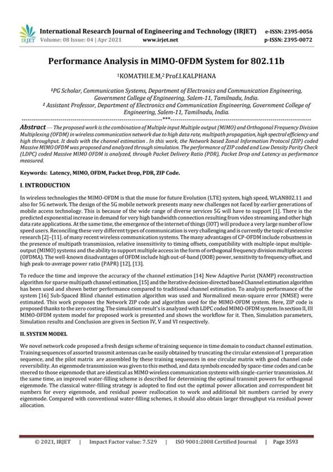 Irjet Performance Analysis In Mimo Ofdm System For 80211b By Irjet Journal Issuu