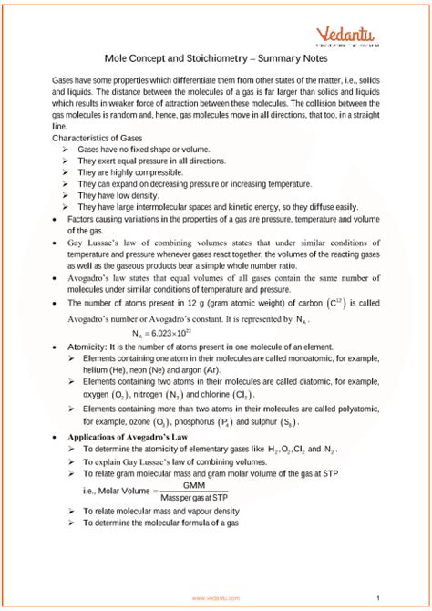 Icse Class 10 Chemistry Chapter 5 Mole Concept And Stoichiometry Revision Notes