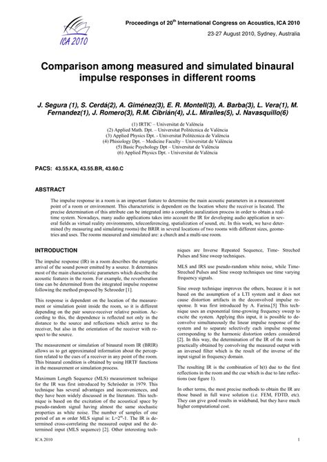 Pdf Comparison Among Measured And Simulated Binaural Impulse
