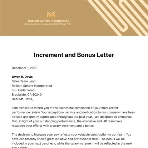 Free Increment And Bonus Letter Template To Edit Online