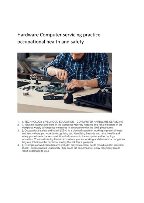 PPT Hardware Computer Servicing Practice Occupational Health And Safety PowerPoint