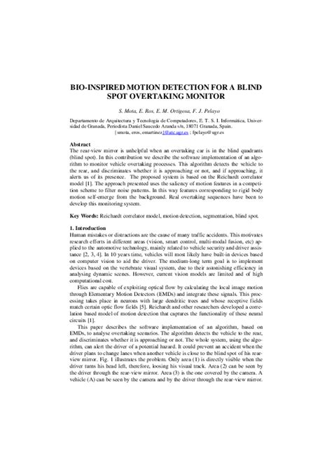 Pdf Bio Inspired Motion Detection For A Blind Spot Overtaking Monitor