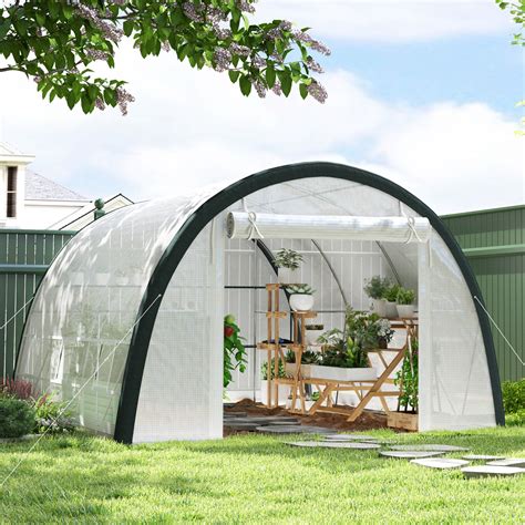 Outsunny 4 X 3m Walk In Polytunnel Greenhouse With Upgraded Structure