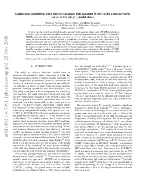 Pdf Excited State Calculations Using Phaseless Auxiliary Field Quantum Monte Carlo Potential