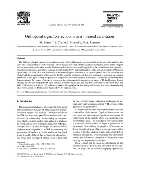 Pdf Orthogonal Signal Correction In Near Infrared Calibration