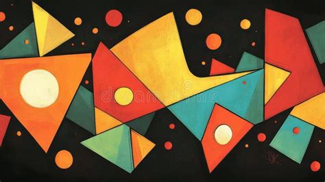 Abstract Geometric Art Featuring Vibrant Colors And Shapes On A Dark Background Stock
