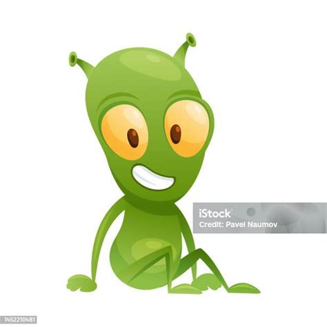 머리에 큰 눈과 작은 안테나를 가진 재미있는 녹색 외계인 캐릭터 벡터 그림 감정에 대한 스톡 벡터 아트 및 기타 이미지 감정 개념 군사적 침략 Istock