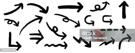 손으로 그린 검은 색 대담한 브러시 곡선 및 물결 모양 화살표 모음 벡터 두꺼운 화살표입니다 가리키기에 대한 스톡 벡터 아트 및 기타 이미지 Istock