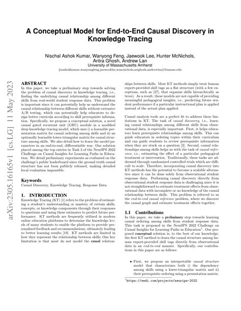 Pdf A Conceptual Model For End To End Causal Discovery In Knowledge Tracing