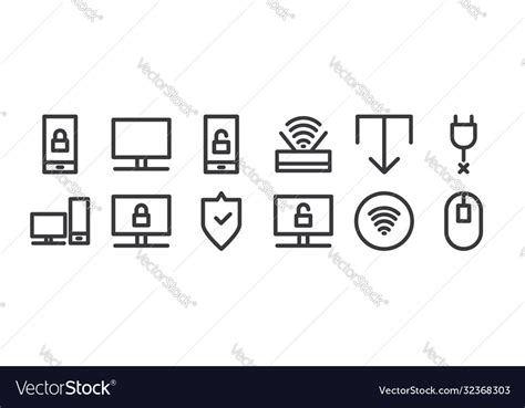 12 Set Linear Computer Hardware Icons Thin Vector Image