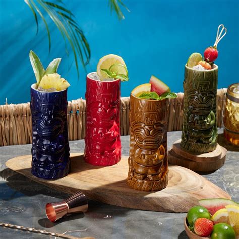 Ceramic Hawaiian Tiki Mugs Set Of 4 17 Oz Bottlebuzz