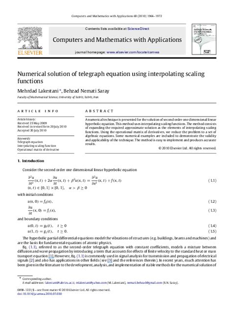 Pdf Numerical Solution Of Telegraph Equation Using Interpolating