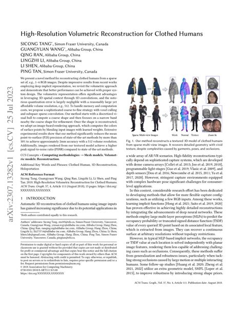High Resolution Volumetric Reconstruction For Clothed Humans Deepai