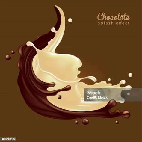 밀크 초콜릿 광고 스플래시 효과가 있는 다이나믹 한 소용돌이 속의 초콜릿과 흰 우유의 제트 3d 벡터입니다 높은 상세한 현실적인 그림 물이 튀는에 대한 스톡 벡터 아트 및