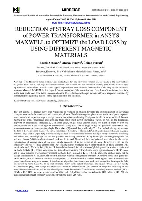 Pdf Reduction Of Stray Loss Component Of Power Transformer In Ansys Maxwell To Optimize The