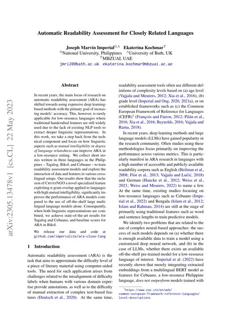 Pdf Automatic Readability Assessment For Closely Related Languages