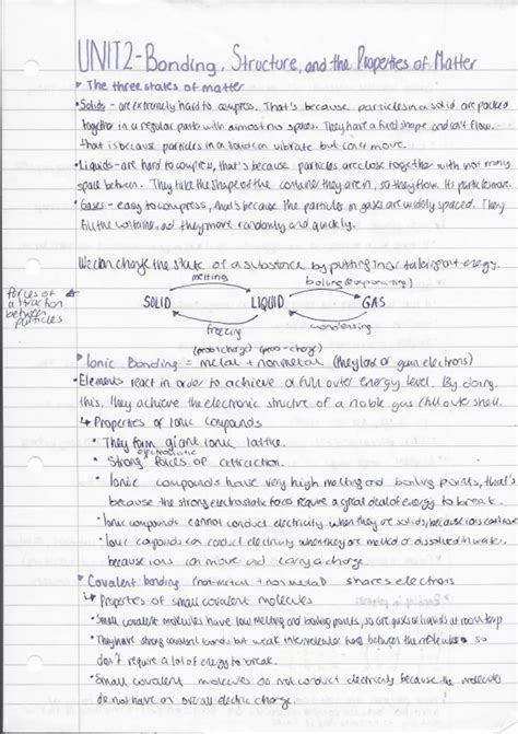 Summary Gcse Aqa Chemistry Unit 2 Bonding Structure And The Properties Of Matter Chemistry