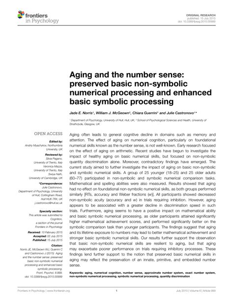Pdf Aging And The Number Sense Preserved Basic Non Symbolic Numerical Processing And Enhanced