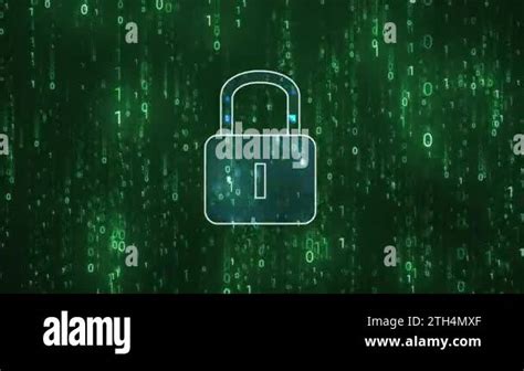 Lock Cyber Security Key In Matrix Binary Code Random Number Falling