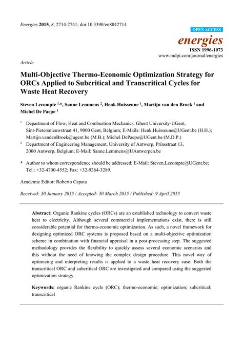 Pdf Multi Objective Thermo Economic Optimization Strategy For Orcs Applied To Subcritical And