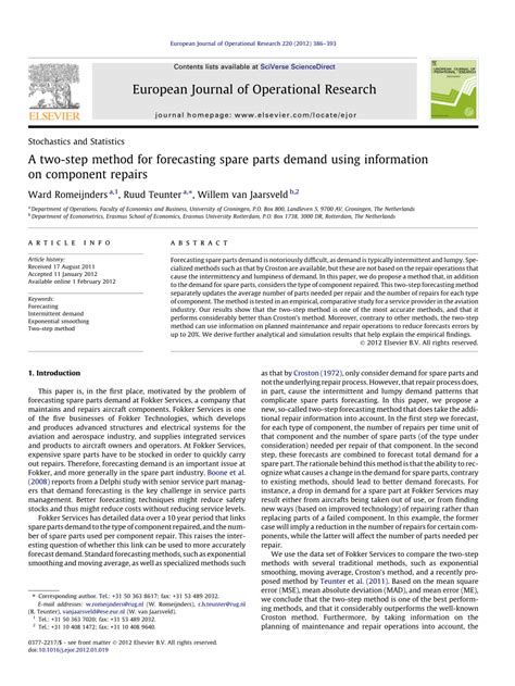 Pdf A Two Step Method For Forecasting Spare Parts Demand Using Information On Component Repairs