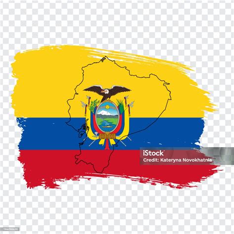 브러시 스트로크 및 빈 지도 에콰도르에서 에콰도르의 국기입니다 에콰도르의 고품질 지도와 투명 한 배경에 플래그 스톡 벡터입니다 벡터 일러스트 레이 션 Eps10 0명에 대한