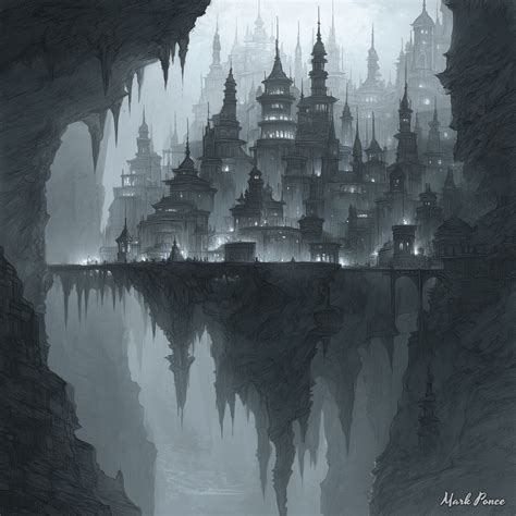 Drow City Underdark City In Caves Dark City In The Forest Fantasy