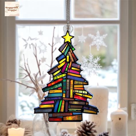 Christmas Book Tree Suncatcher Ornament Christmas Tree Bookish T