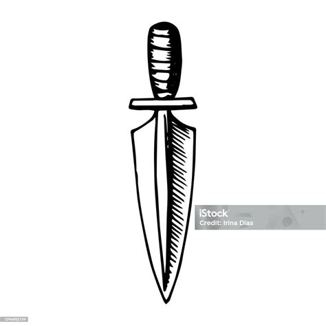 손잡이가 달린 칼 단검 블레이드 손으로 그린 검은 윤곽 낙서 스케치 조각 로고 문신 아이콘 흰색 배경에 격리된 스톡 벡터 그림 검에 대한 스톡 벡터 아트 및 기타 이미지