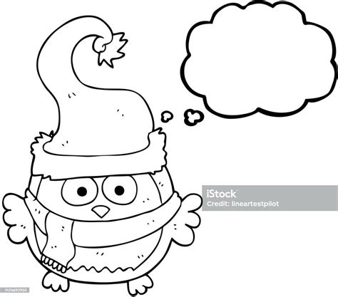 크리스마스 모자를 쓰고 자유형 그린 생각 거품 만화 올빼미 겨울에 대한 스톡 벡터 아트 및 기타 이미지 겨울 귀여운 기이함 Istock