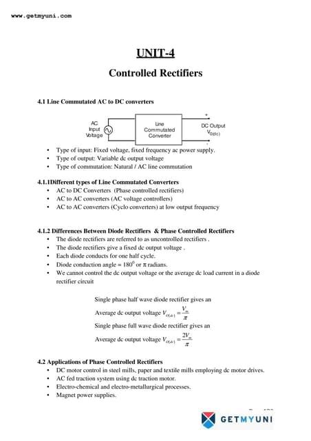 Electrical Engineering Engineering Power Electronics Controlled Rectifiers Notes Pdf