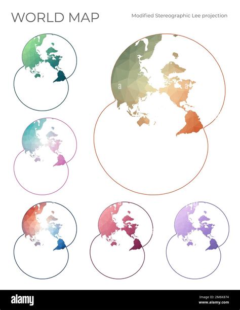 Low Poly World Map Set Modified Stereographic Projection For The Pacific Ocean Collection Of