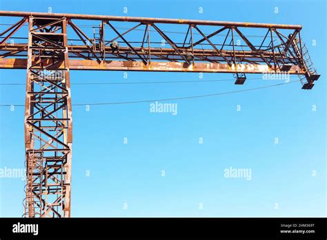 Old Rusty Gantry Crane On Railroad An Abandoned Concrete Plant