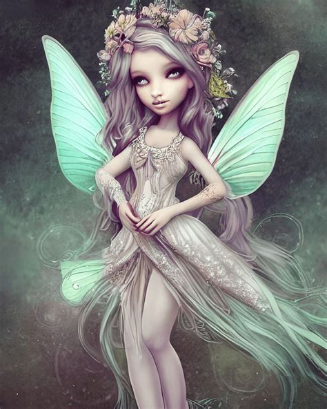A Fairy With Flowers On Her Head And Wings A Fairy With Flowers On Her Head And Wings