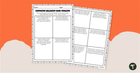 Comparing Numbers Halloween Word Problems Teach Starter