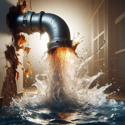 A Water Pipe Is Being Sprayed With The Water Coming Out Of It Damaged