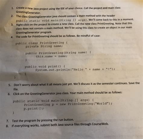 Solved 1 Create A New Java Project Using The Ide Of Your
