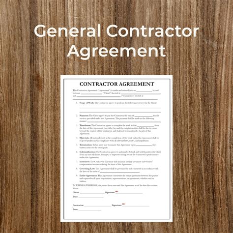 General Contractor Agreement Form Printable Fillable Pdf Digital Download Customizable