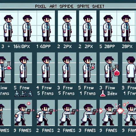 Pixel Art Lab Coat Scientist Sprite Sheet Animation Collection Ai Art Generator Easy Peasy Ai