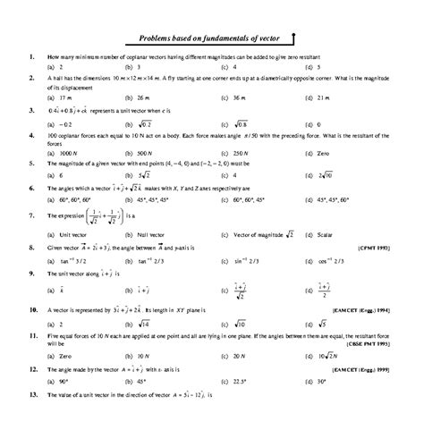 Vectors Physics Formula Sheet And Questions For Neet 2025 Problems