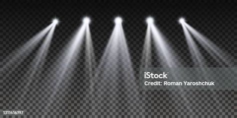 스포트라이트가 빛납니다 스포트라이트가 있는 밝은 조명 램프 또는 스팟에서 렌즈 플래시 광 효과 벡터 일러스트레이션 빛에 대한 스톡 벡터 아트 및 기타 이미지 Istock