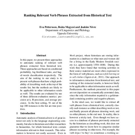 Ranking Relevant Verb Phrases Extracted From Historical Text Acl