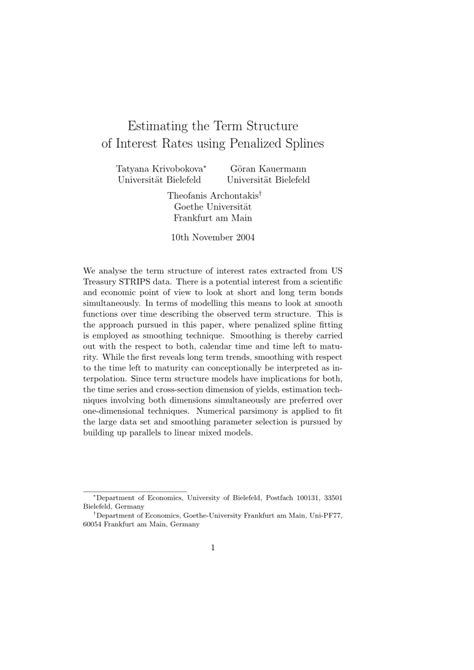 Pdf Estimating The Term Structure Of Interest Rates Using Penalized Splines