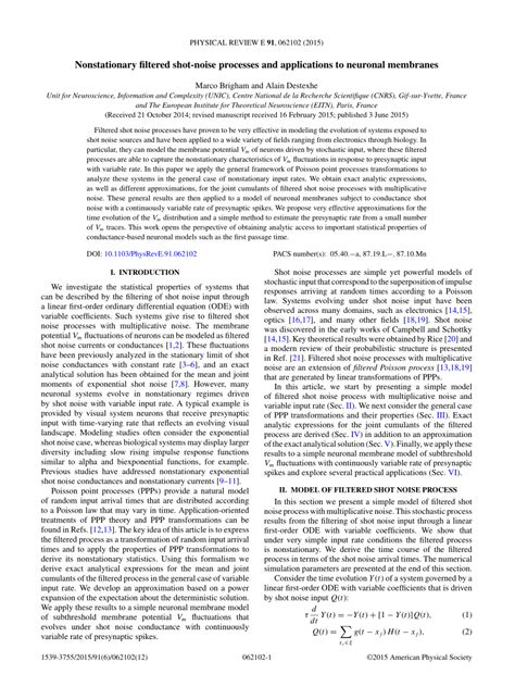 Pdf Non Stationary Filtered Shot Noise Processes And Applications To Neuronal Membranes