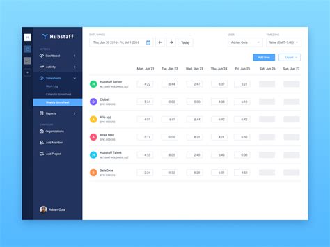Weekly Timesheet Web Design User Interface Ui Design Dashboard Web