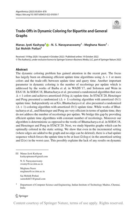 Trade Offs In Dynamic Coloring For Bipartite And General Graphs Request Pdf