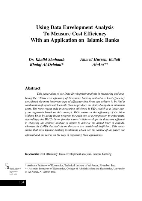 Pdf Using Data Envelopment Analysis To Measure Cost Efficiency With
