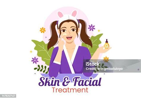 얼굴 및 피부 치료 그림 여성 피부 관리 노화 방지 절차 마사지 또는 Spa 웰빙 평면 만화 손으로 그린 템플릿 건강관리와