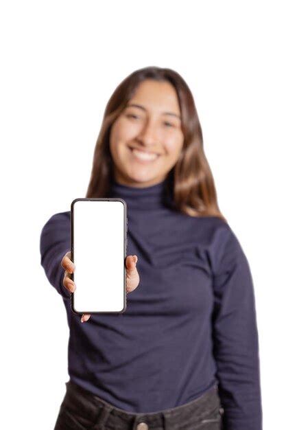 Premium Photo Latin Girl Out Of Focus Shows The Blank Screen Of Her