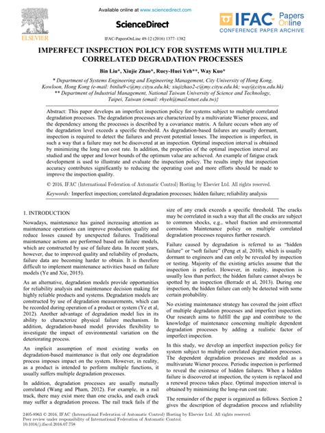 Pdf Imperfect Inspection Policy For Systems With Multiple Correlated Degradation Processes